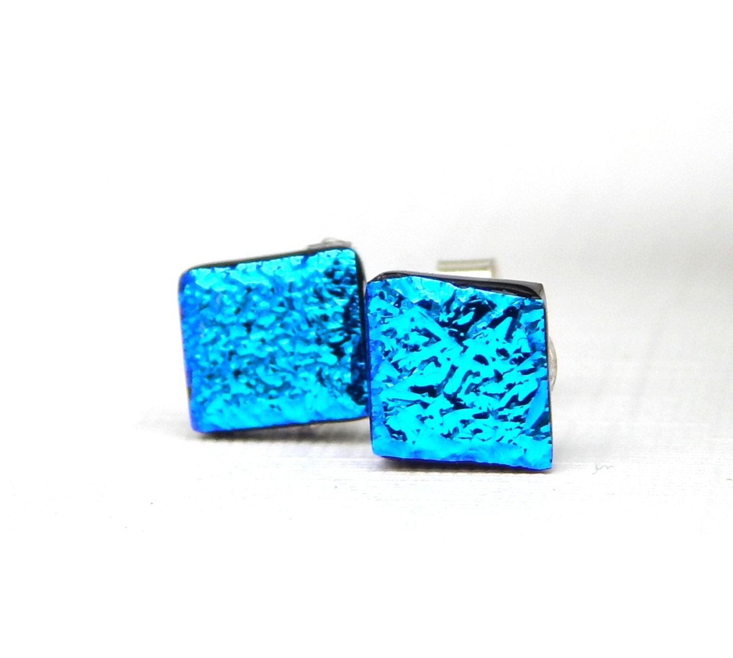 Super Intense Sky Blue Dichroic Glass Stud Earrings on 925 - Etsy UK