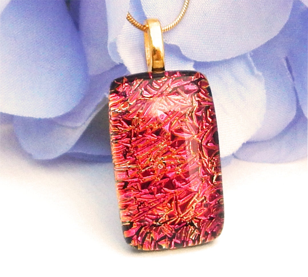 Russet Red Dichroic Glass Pendant, Fused Glass Jewellery, Red Glass ...