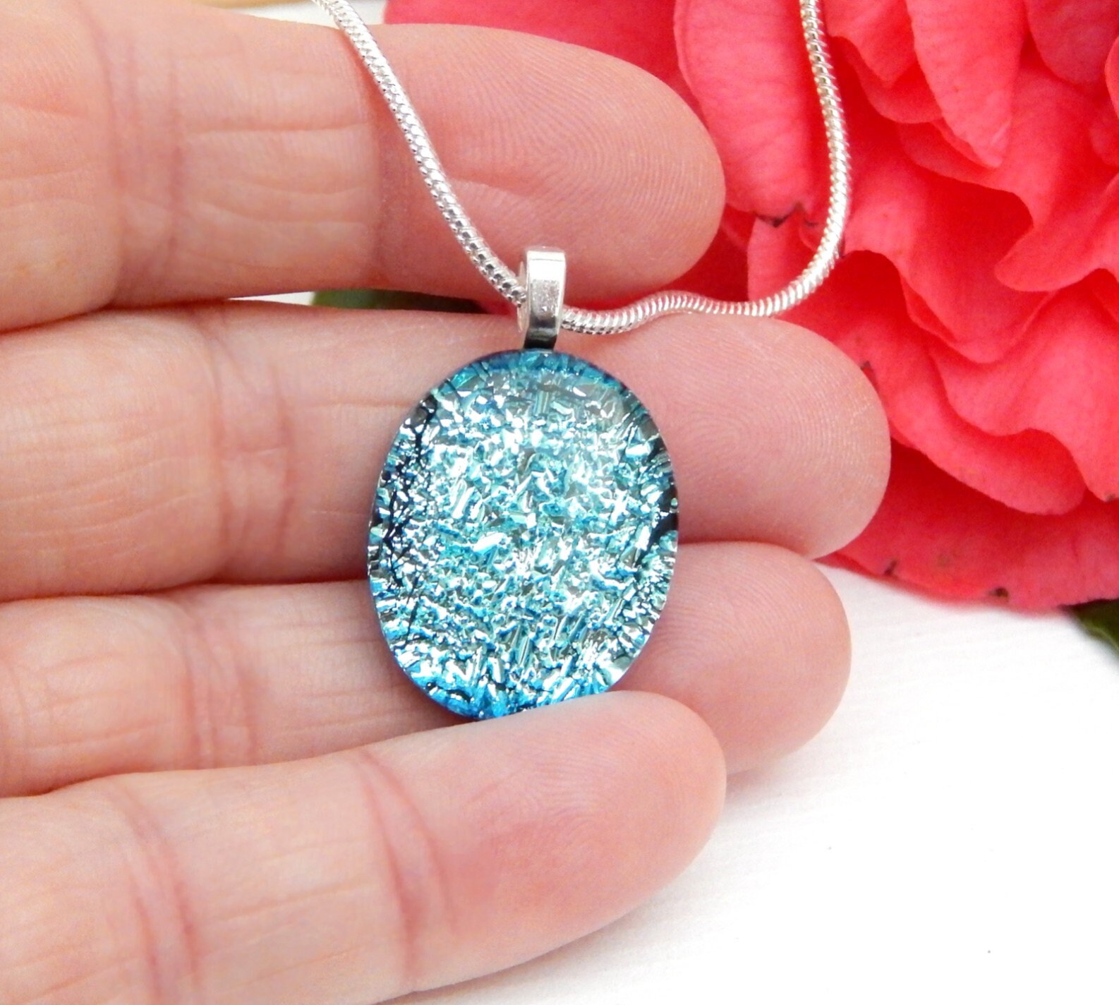 Silver Blue Intense Sparkle Dichroic Glass Pendant Fused | Etsy