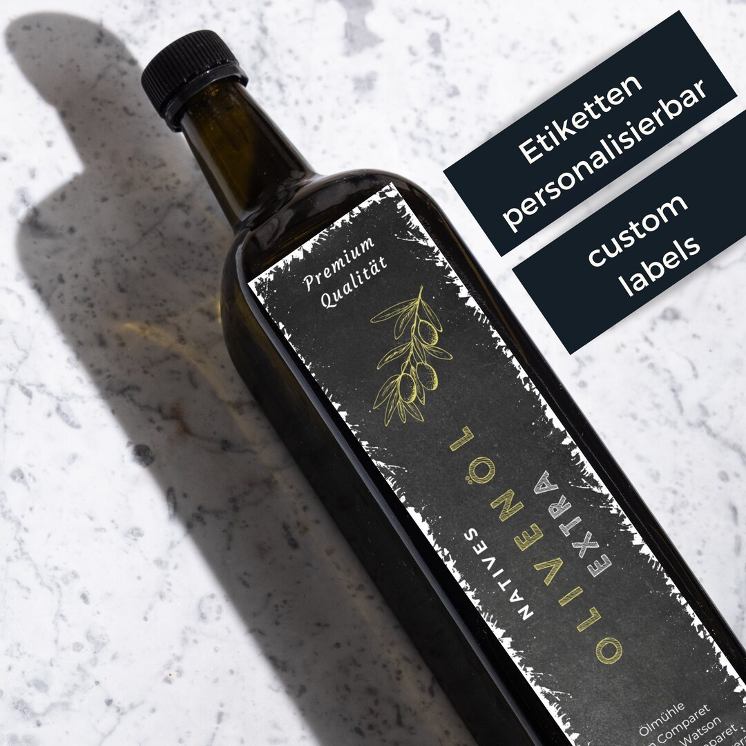 Custom Olive Labels for Olive Oil Bottles in Retro Chalkboard Design ...