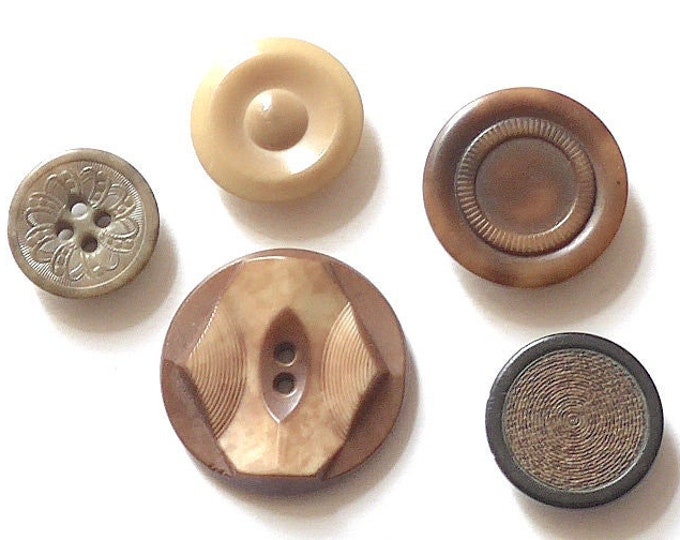 Corozo Nut Buttons, 5 Different, Antique. All Are Circular, Dyed and ...