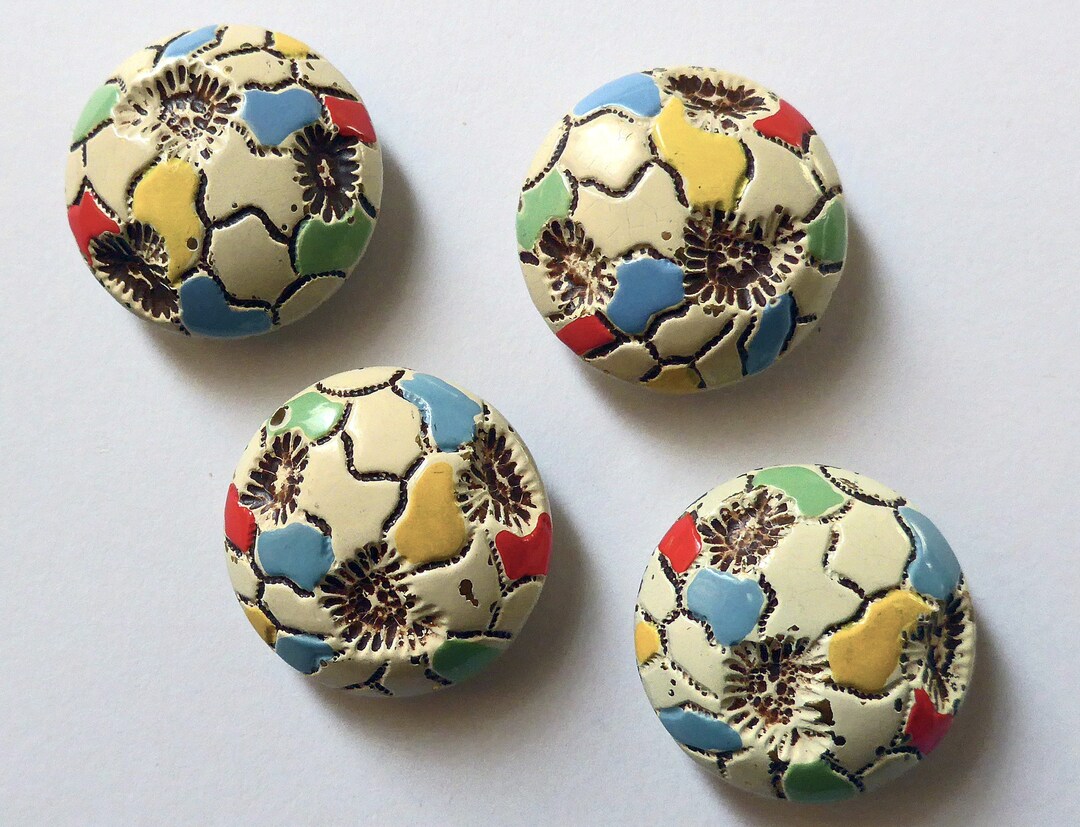 Painted Metal Buttons, a Set of 4, Bohemian, Vintage. A Patchwork Type ...