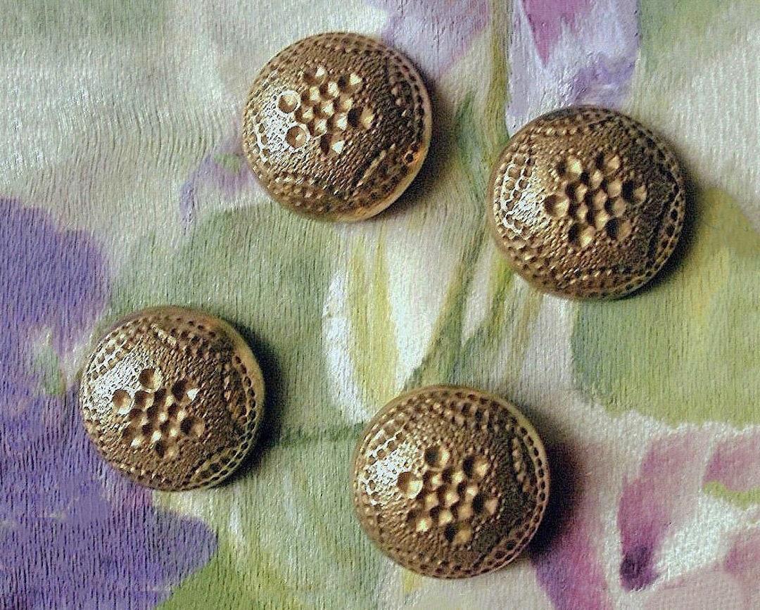 Metal Buttons, a Set of 4, Antique, Bun Shaped With a Dimpled Design ...