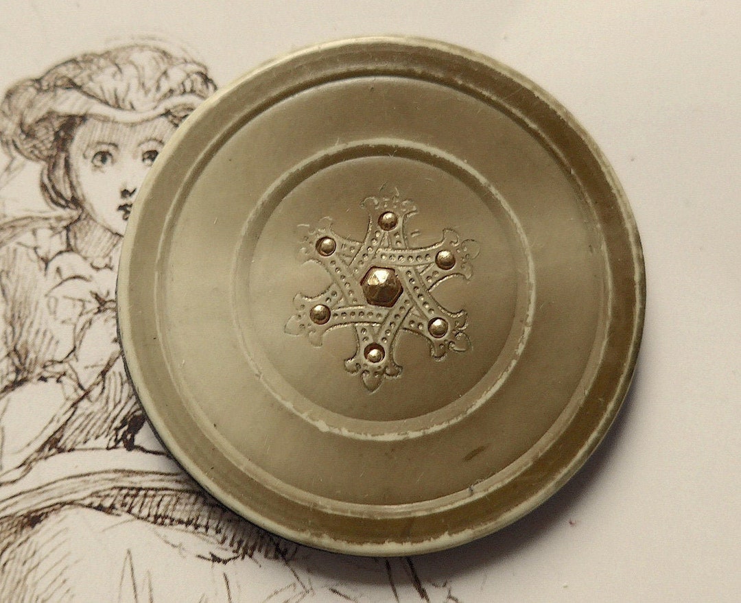 Celluloid Button, Antique, Shades of Light & Dark Beige, a Central ...