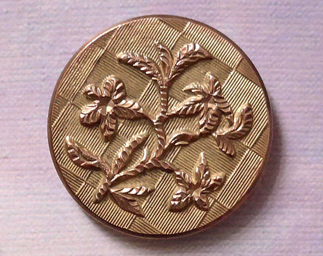 Golden Age Button, Antique, A Floral Sprig Design With a Linear ...