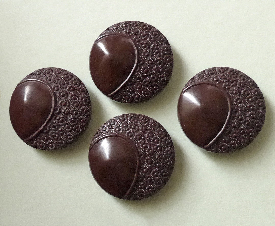 Art Deco Buttons, Brown Resin, Set of 4, Vintage. Floral Based 2 ...