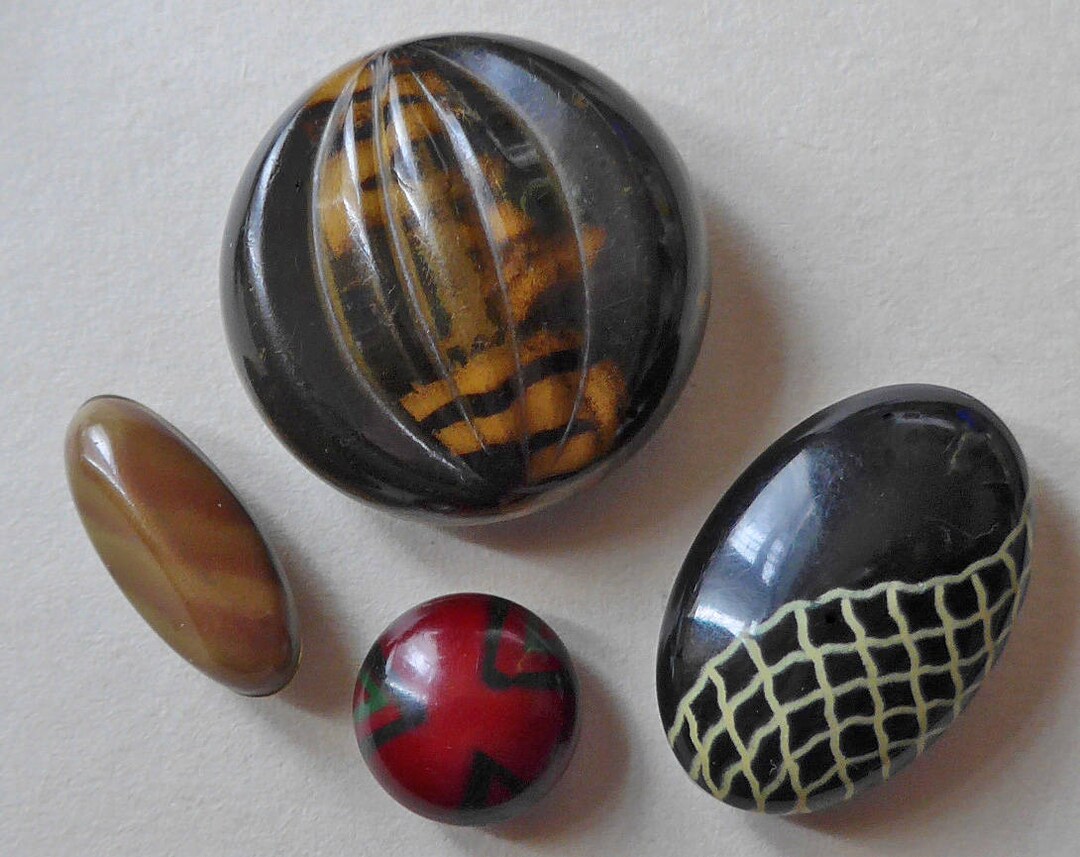 Celluloid Buttons, 4 Different, Antique. 2 Are Round, 1 Oval and 1 ...