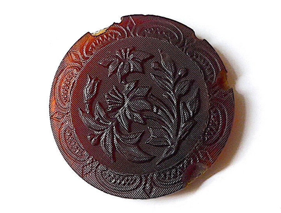 Horn Button, Antique. A Patent Horn Button With a Floral Pressed Design ...
