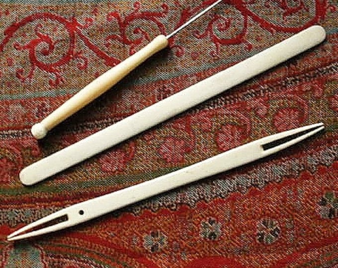 Antique Crochet Hook, Tamper & Netting Tool, Bone 3 Nineteenth Century ...