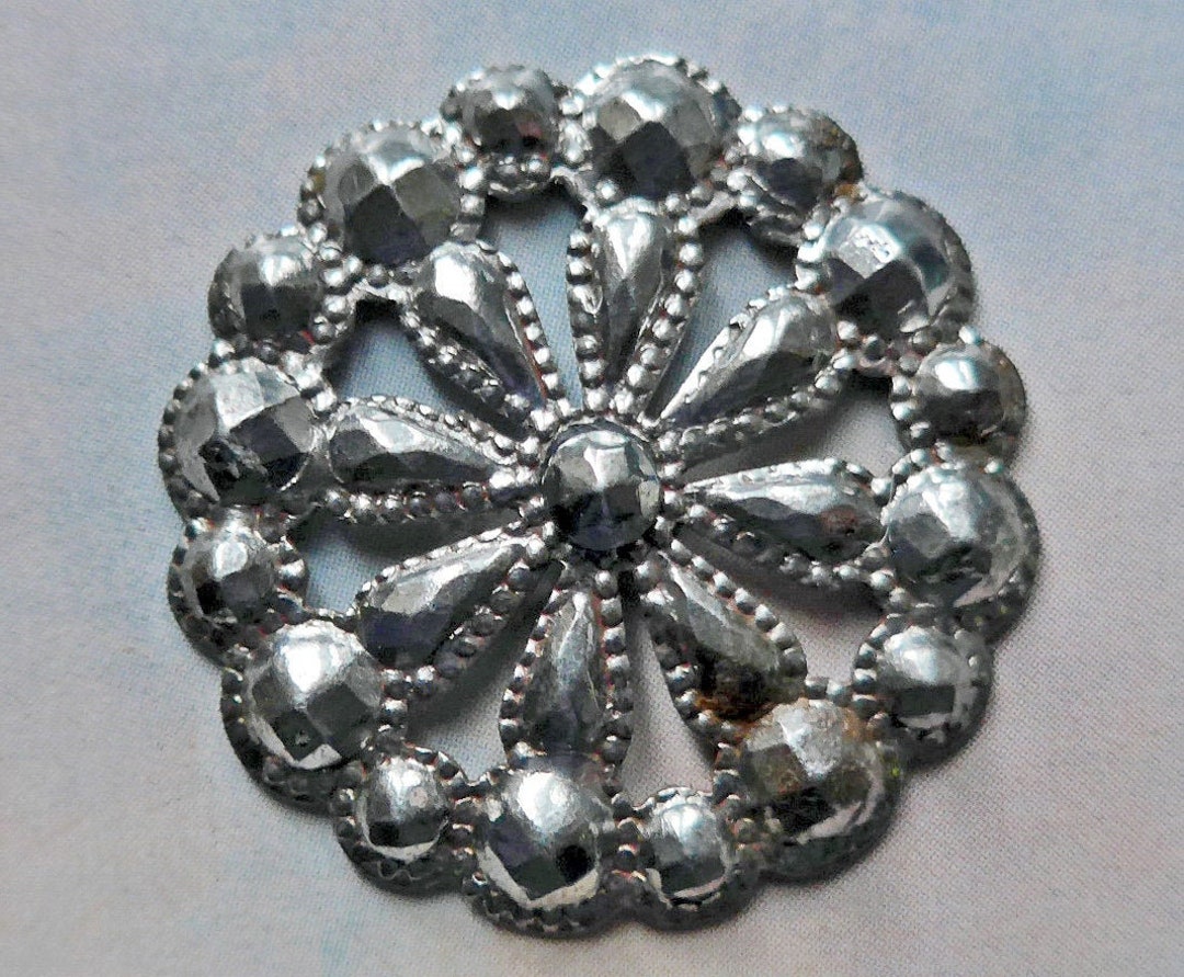 Pressed Steel Button, Antique. Resembling Cut Steels With a Floral ...