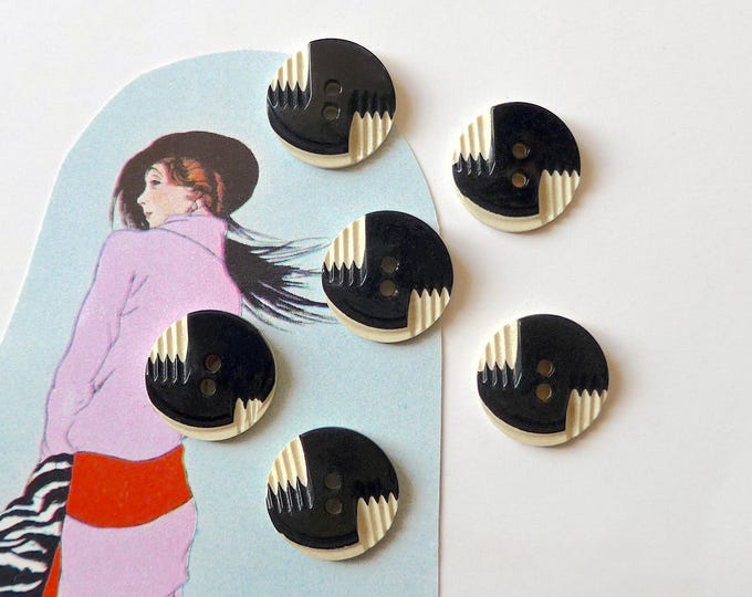 Art Deco Buttons, a Set of 6, Vintage. A Super Incised Design in Black ...