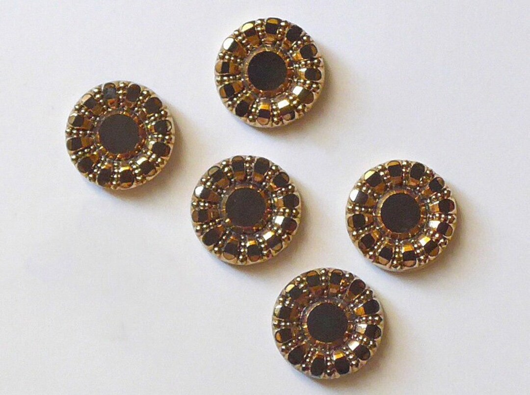 Black Glass, Parti-lustre Buttons, a Set of 5, Plus 1 Freebie, Vintage ...