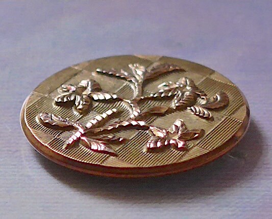 Golden Age Button, Antique, A Floral Sprig Design With a Linear ...