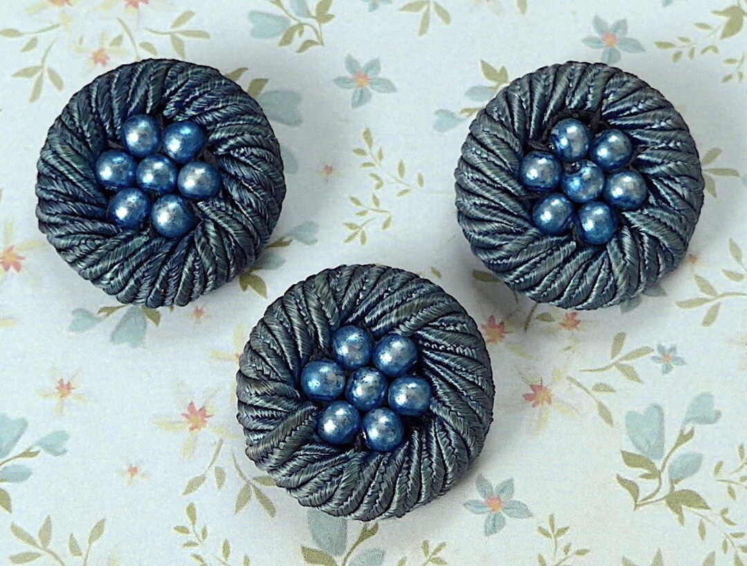 Cord & Bead Buttons, a Set of 3, Vintage. Hand Made of Blue Cord With 7 ...