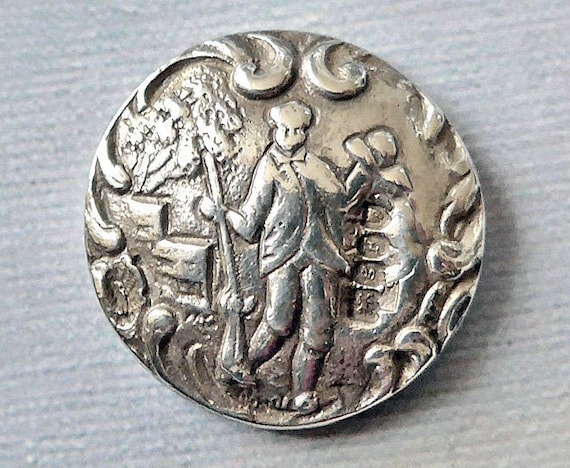 Hunter Button Silver Antique. A Hunter With His Gun in a | Etsy