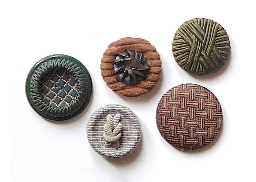 Textile Buttons, 5 Different, C1940's-50's. Comprising, Textile, Braid ...