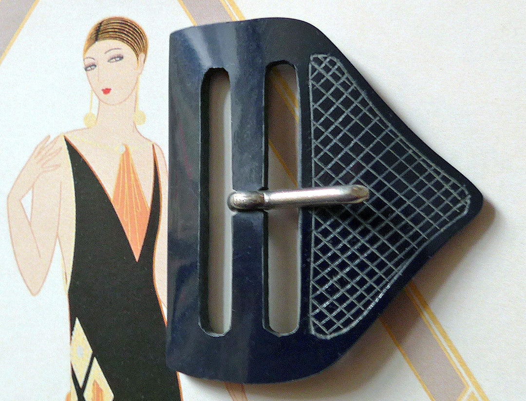 Buckle Navy Blue Bakelite Art Deco Vintage. Vertical With 2 - Etsy