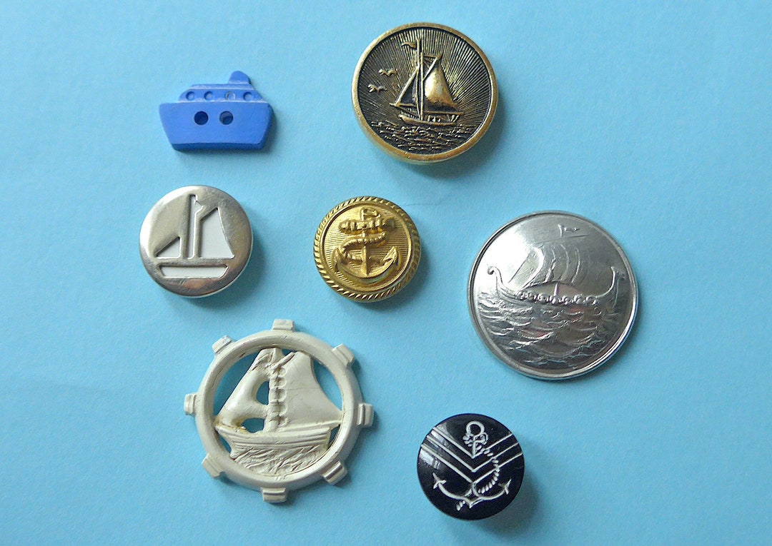Nautical Buttons, 7 Different, Vintage. Boats, Ships and Anchors ...