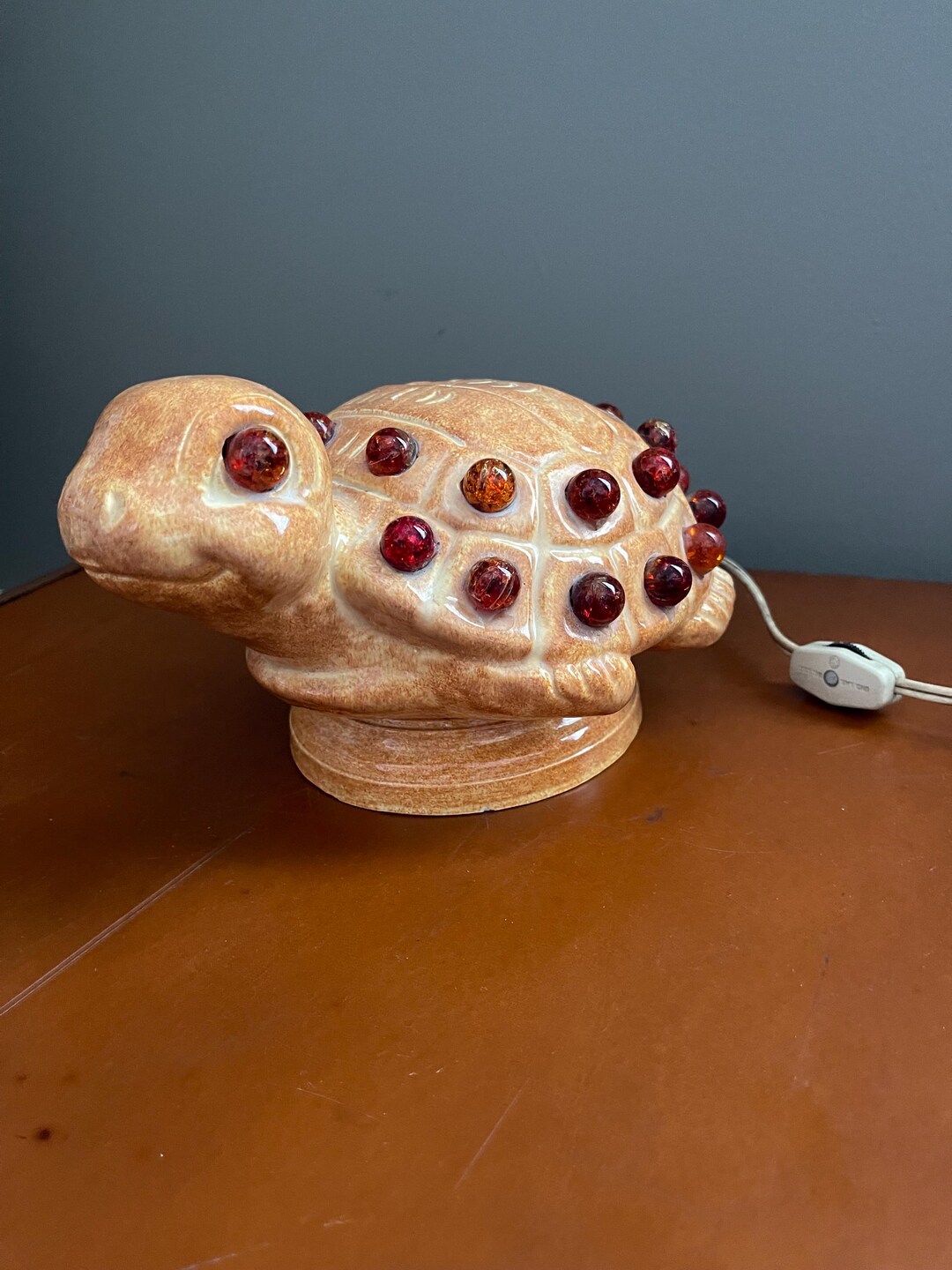 Vintage Turtle TV Lamp Orange With Red Beads OOAK Handmade Ceramic ...