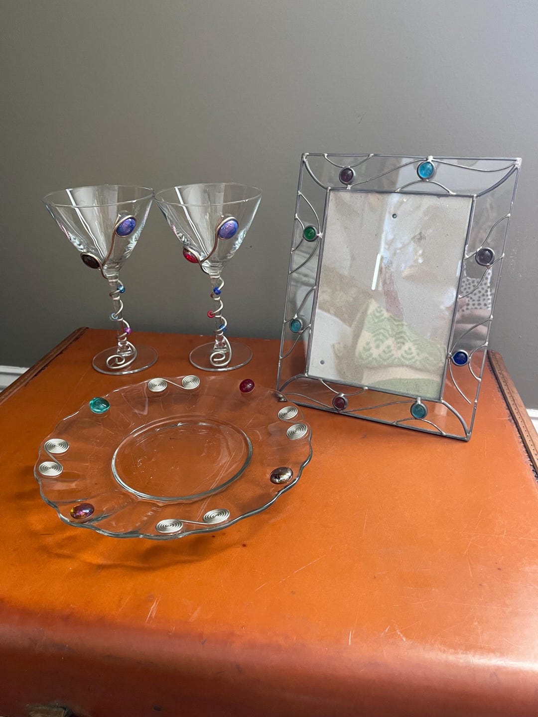 Vintage 1990s Dary Rees Set 2 Martini Glasses 1 Plate & 1 Photo Picture ...