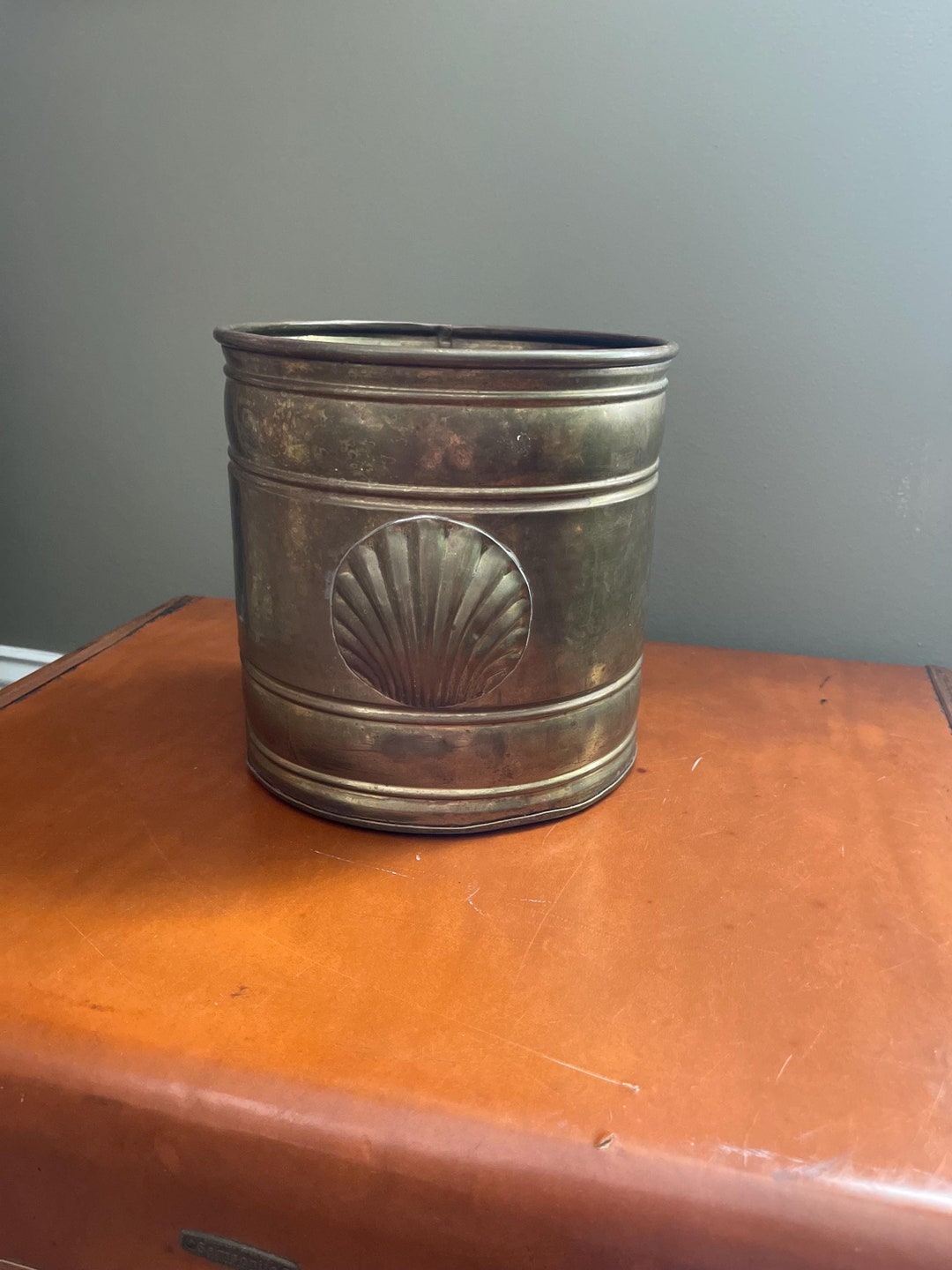 Vintage Patina Brass Ornate Bucket or Indoor Planter Plant Pot W Sea ...
