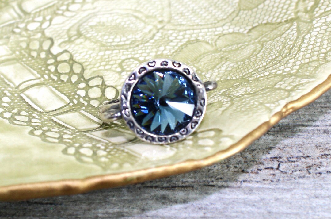 Swarovski Denim Blue Adjustable Statement Ring - Etsy