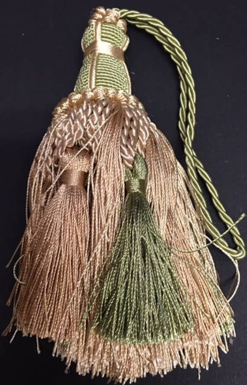 5&1/2" Sage Light Gold Tied Key Tassel Fabric Trim Lot of 2 - Etsy
