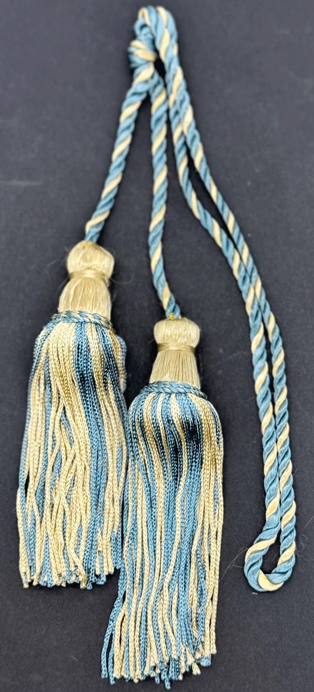 Slate Blue Cream Chair Tie 4" Tassels 22" Cord Spread Lot of 2 Home ...