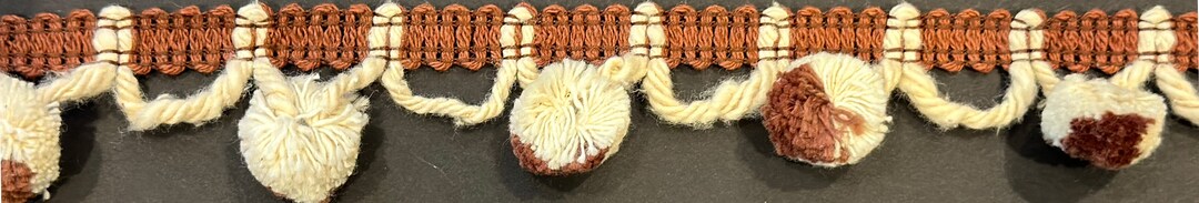 1&1/2" Brown and Cream Pom Pom Ball Fringe Fabric Trim 11 Yards Conso ...