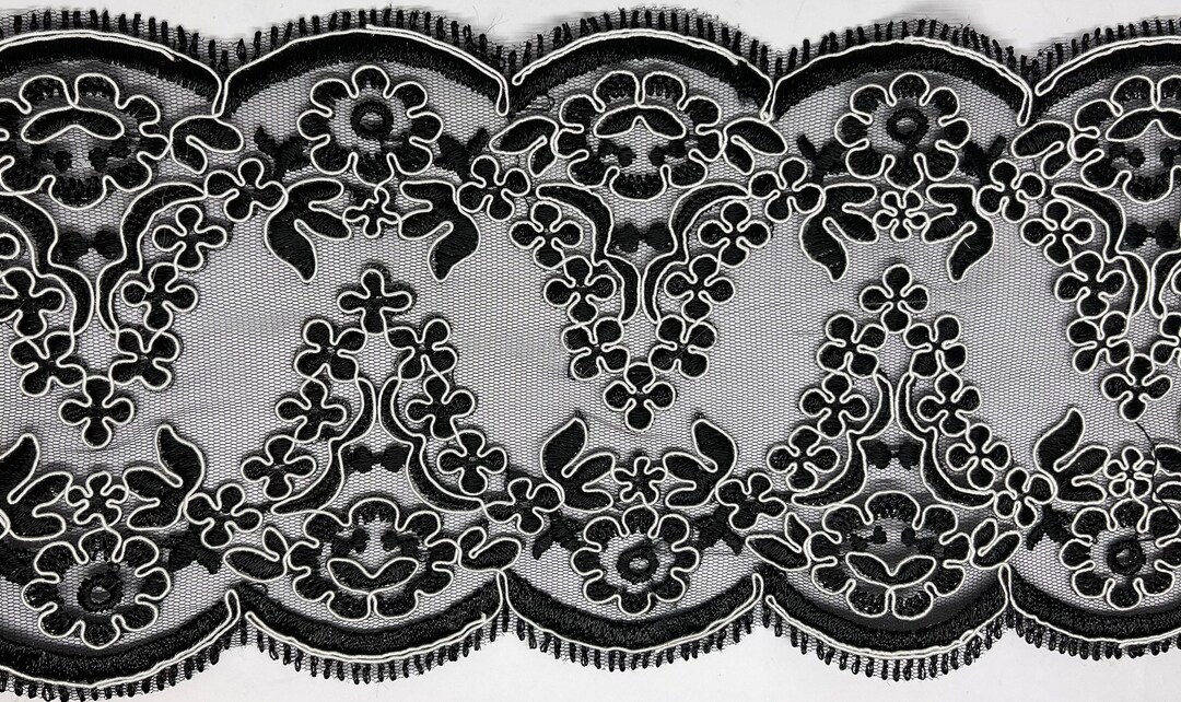 6" Black and White Scalloped Embroidered Lace Fabric Trim Trimming 5 ...