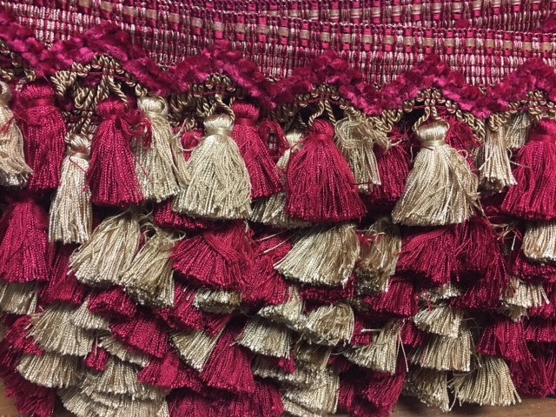 4" Burgundy & Gold Tassel Fringe Fabric Trim 27.5 YARDS - Etsy