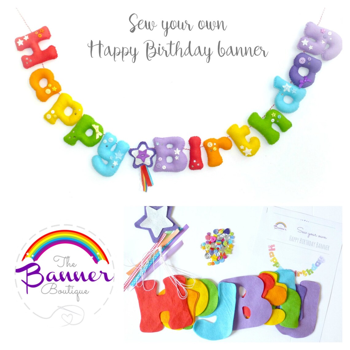 Sew Your Own Happy Birthday Banner. Pattern. Kit. - Etsy