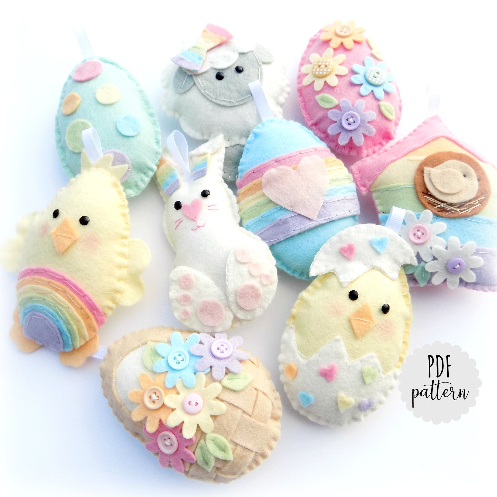 PDF Pattern to Make a Set of Felt Rainbow Easter Decorations, Easter ...