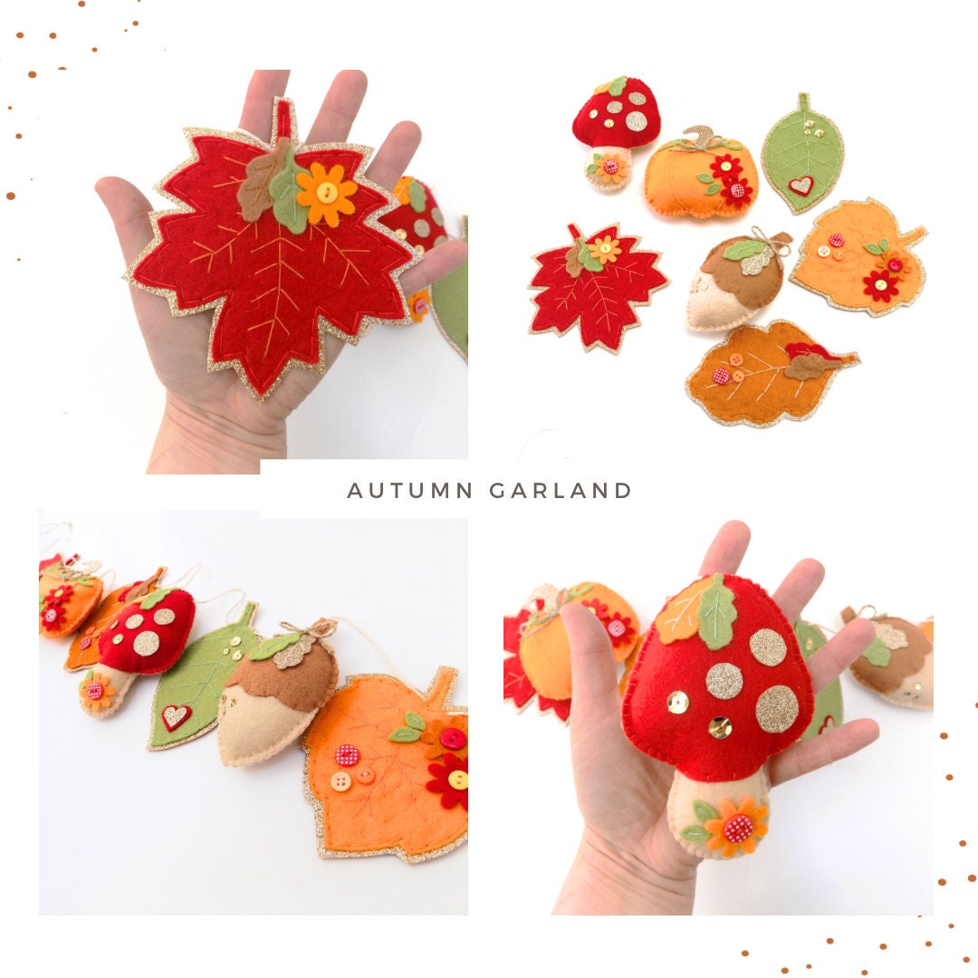 PDF Pattern for Felt Autumn Garland. Felt Fairy. Felt Toadstool. Felt ...