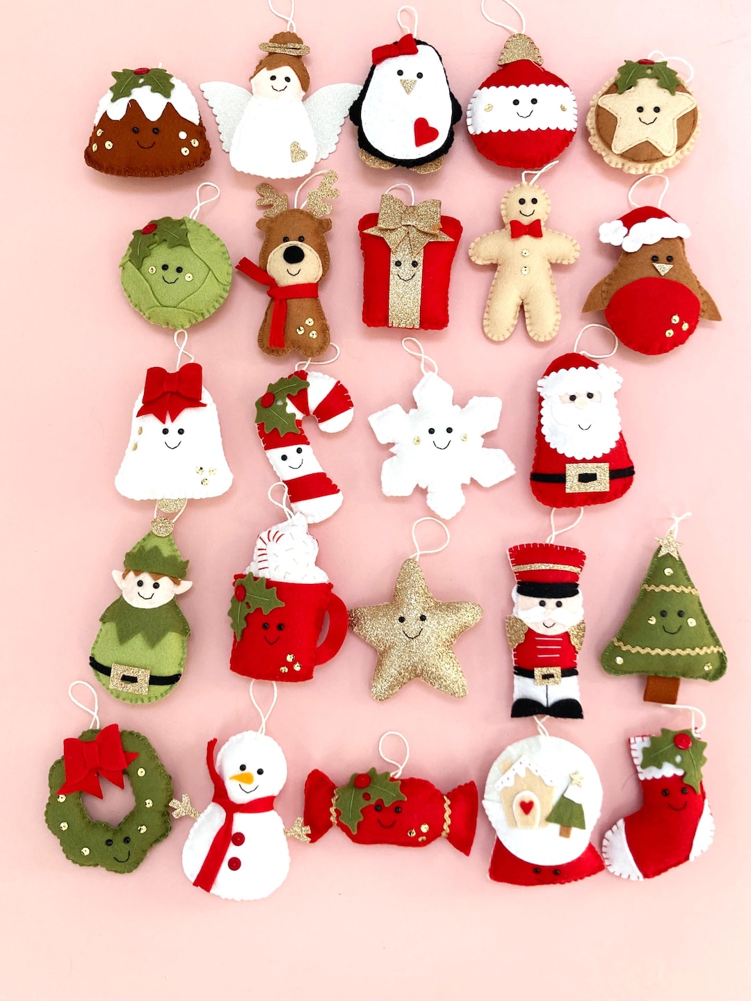 PDF Pattern to Make a Set of 24 Felt Happy Christmas Decorations ...