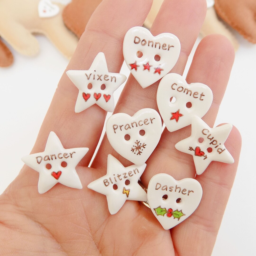 Reindeer Buttons. Buttons With Reindeer Names. Set of 8 Christmas ...