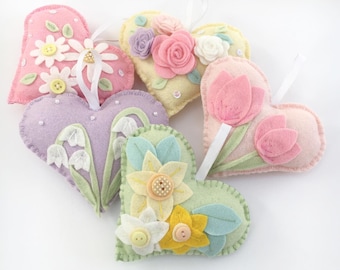 PDF Pattern Felt Flower Decorations. Floral Hearts. Felt Garland ...