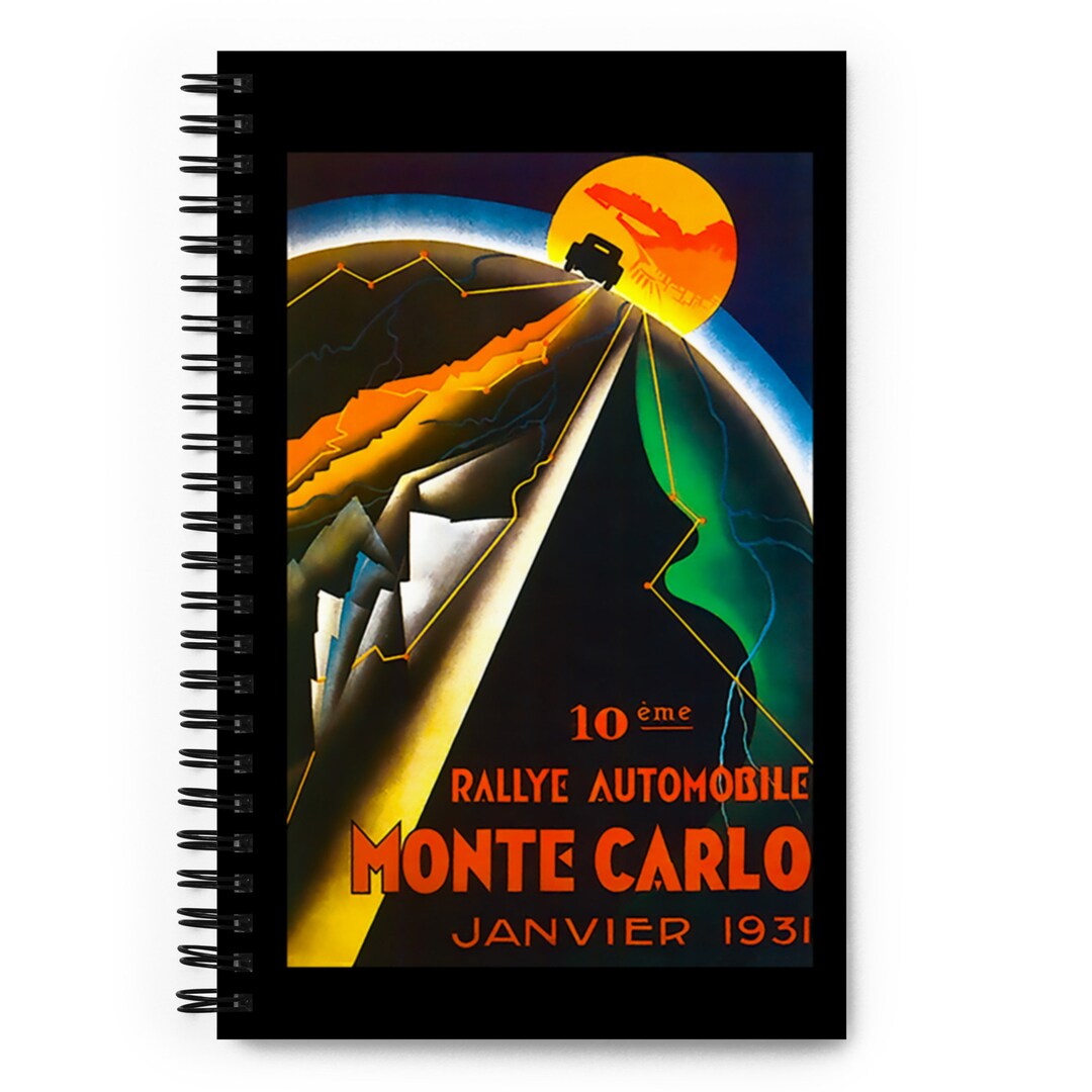 Vintage Travel Label Monte Carlo Rally 1931 Spiral Notebook Journaling ...