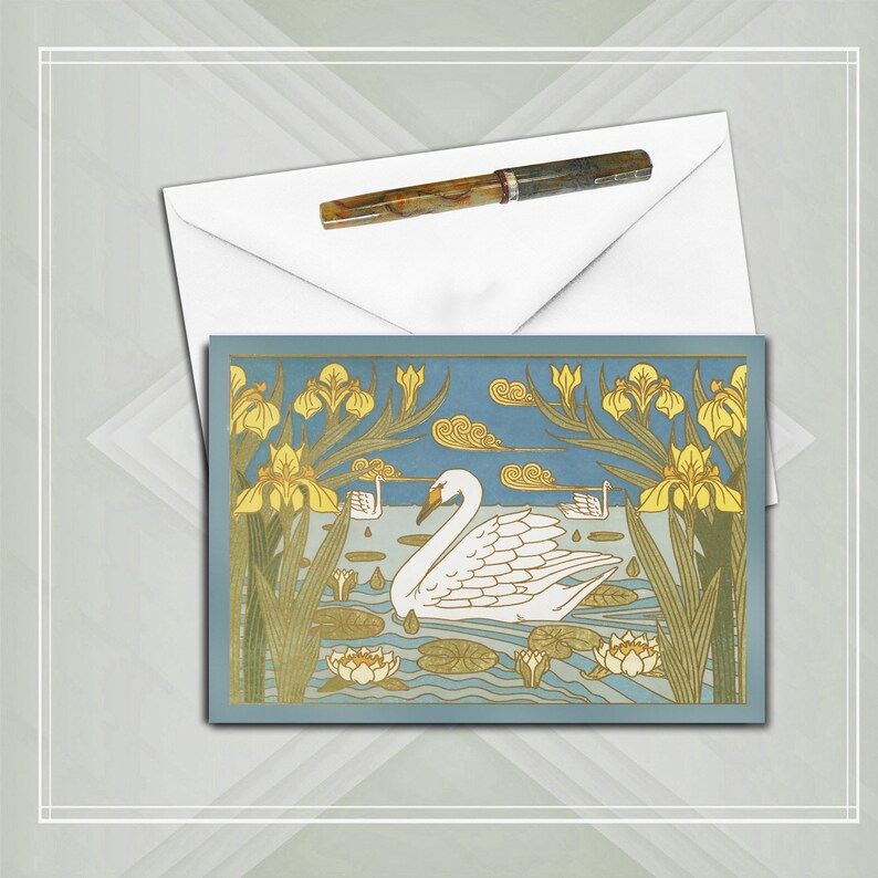 Swan Printable Greeting Card With Art Nouveau Design - Etsy