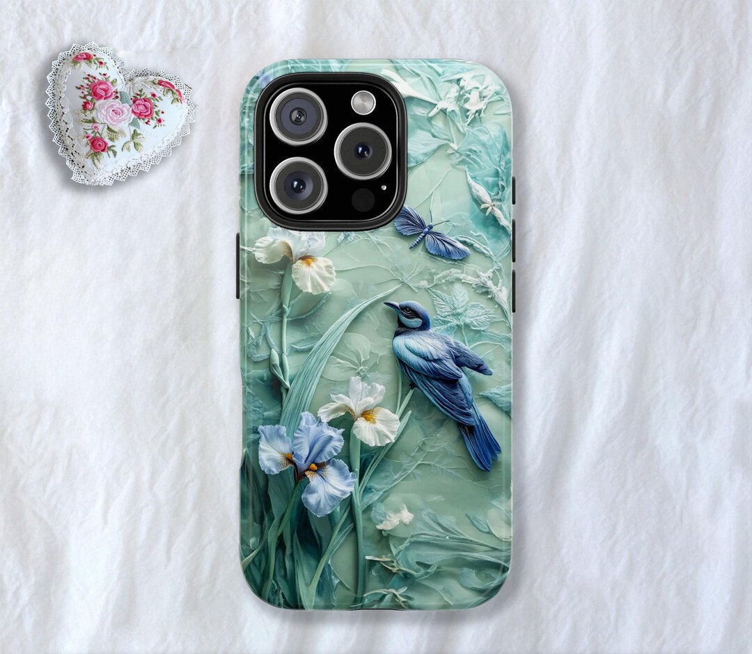 3-D Blue Bird Iris Garden Tough Phone Case iPhone 3-D Design Protective ...
