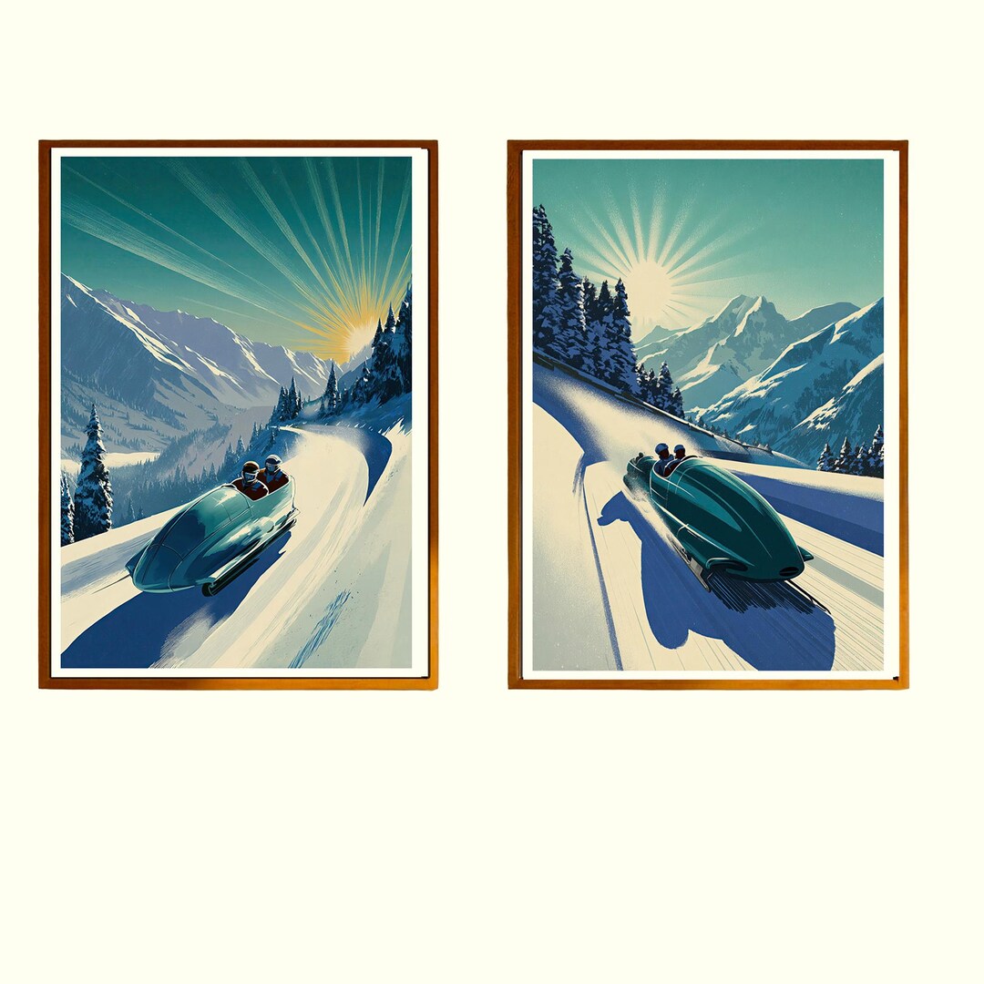 Vintage Winter Bobsled Wall Art Set, Nordic Ski Lodge Decor - Etsy