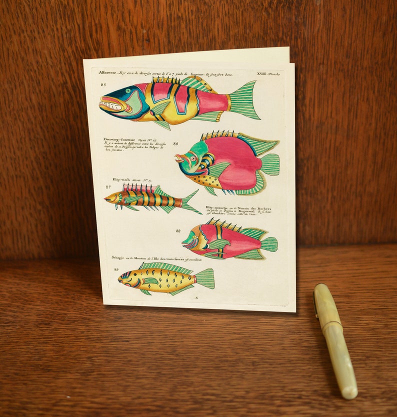 Printable Greeting Card Vintage Illustration of Exotic Fish Instant ...