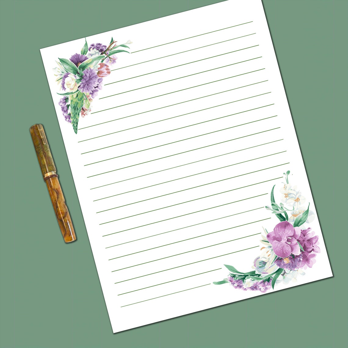 Violets Illustration Printable Paper Purple Green Instant Download ...