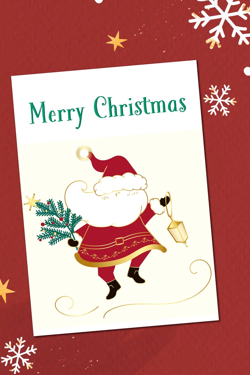 Dancing Santa Christmas Card Printable Instant Download Winter Holidays ...