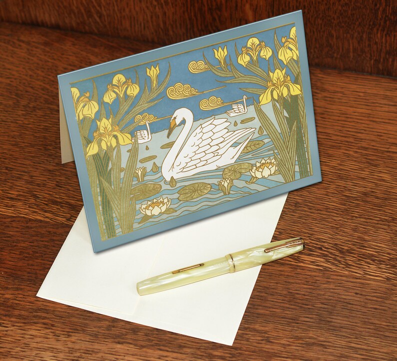 Swan Printable Greeting Card With Art Nouveau Design - Etsy