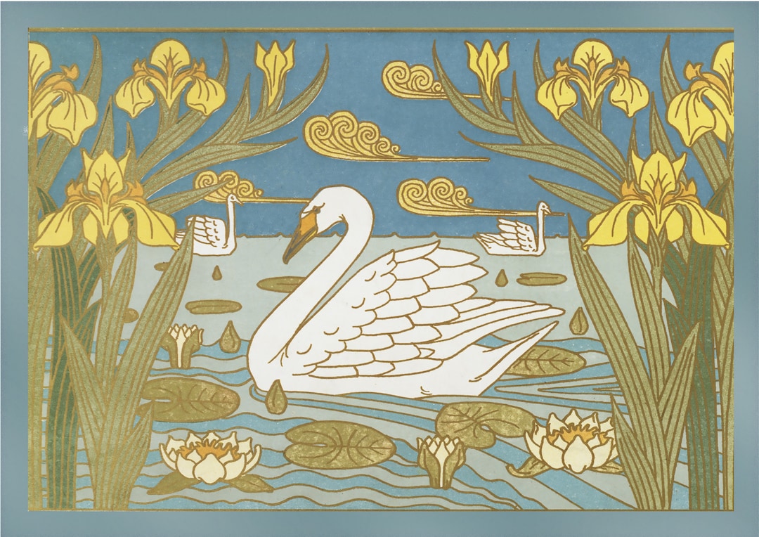Swan Printable Greeting Card With Art Nouveau Design - Etsy