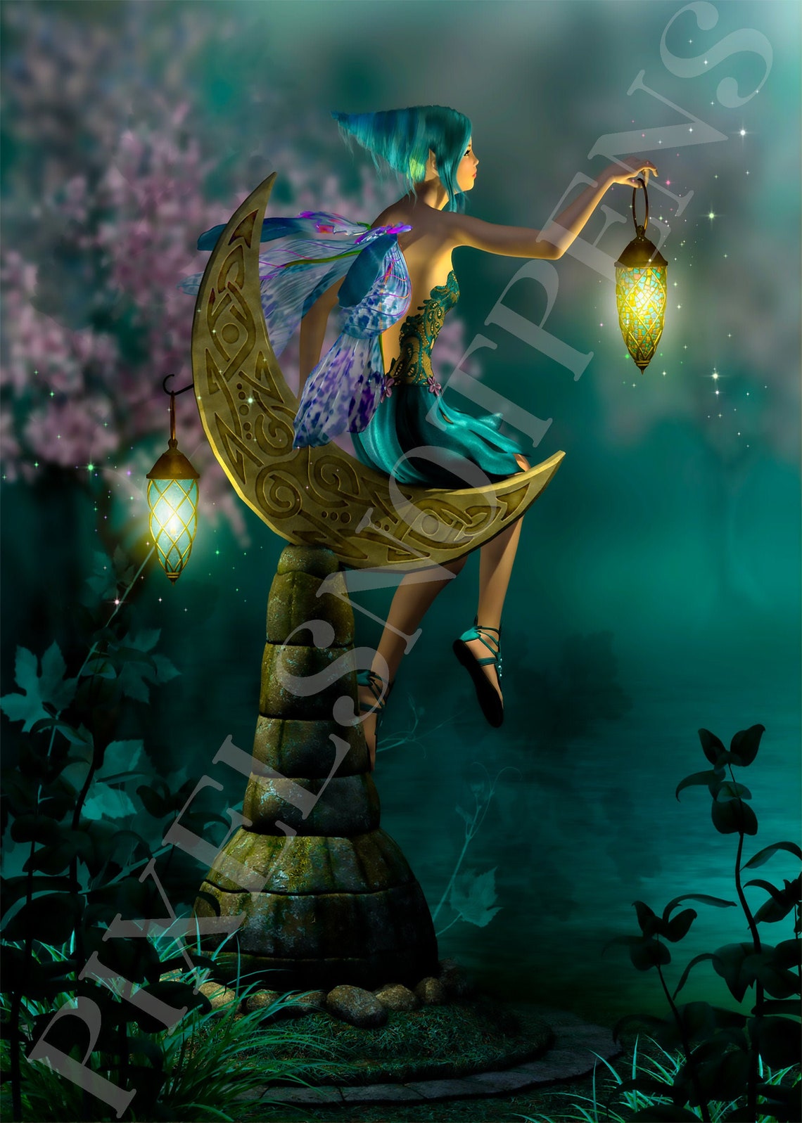 Garden Pixie Illustration Greeting Card Fantasy Magical World Render ...