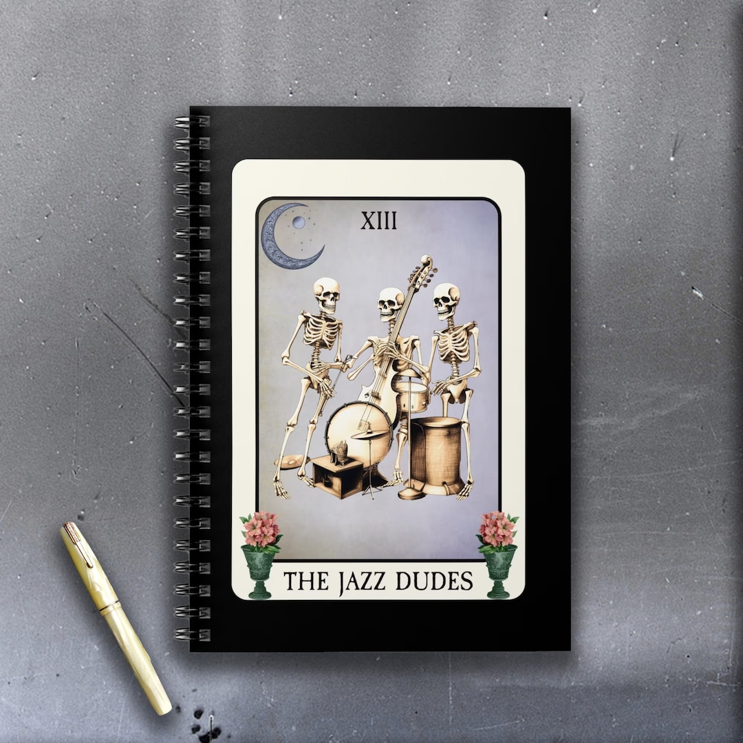 Skeleton Jazz Trio Tarot Card Notebook Ruled Line Whimsigoth Musical ...