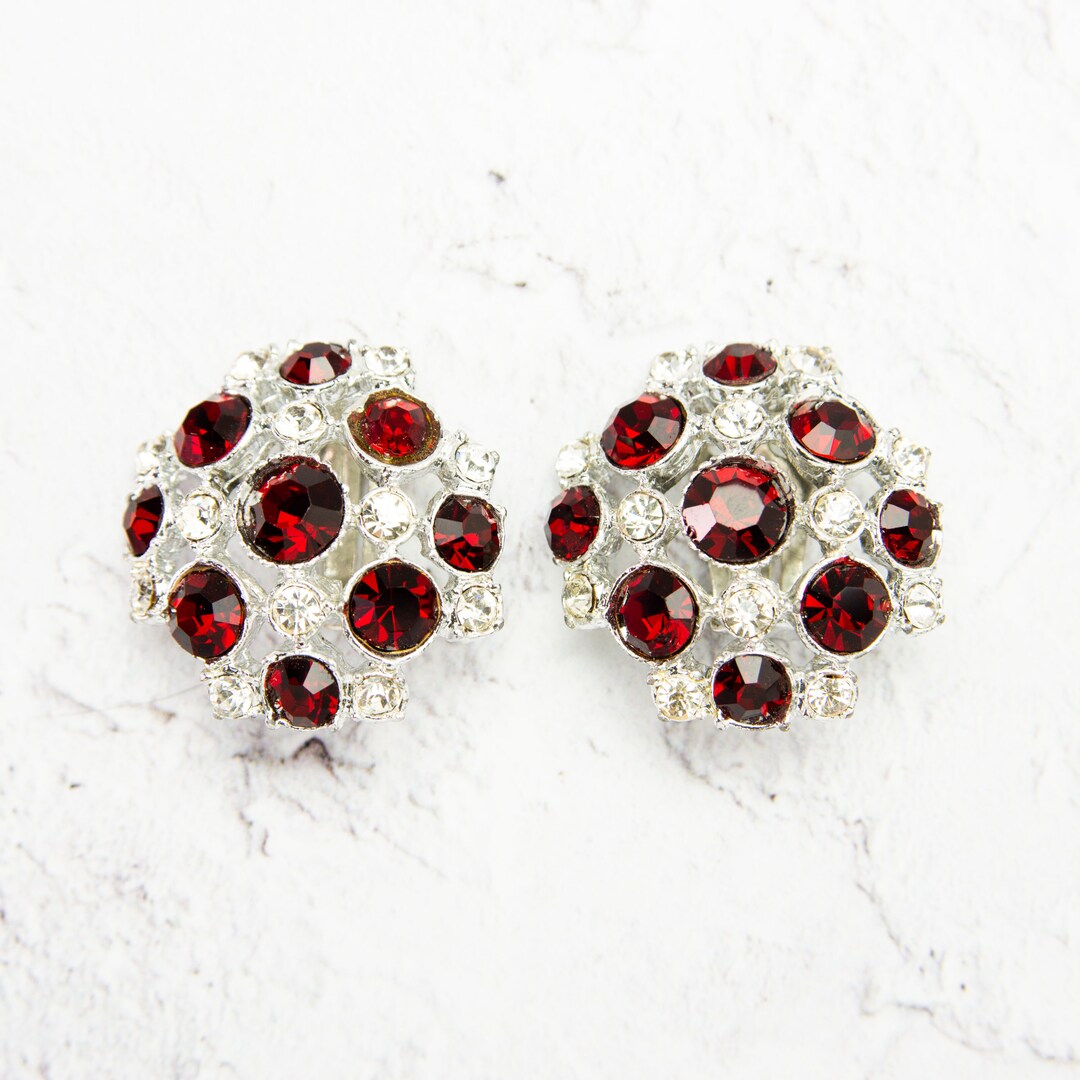 Vintage Red Rhinestone Earrings - Etsy
