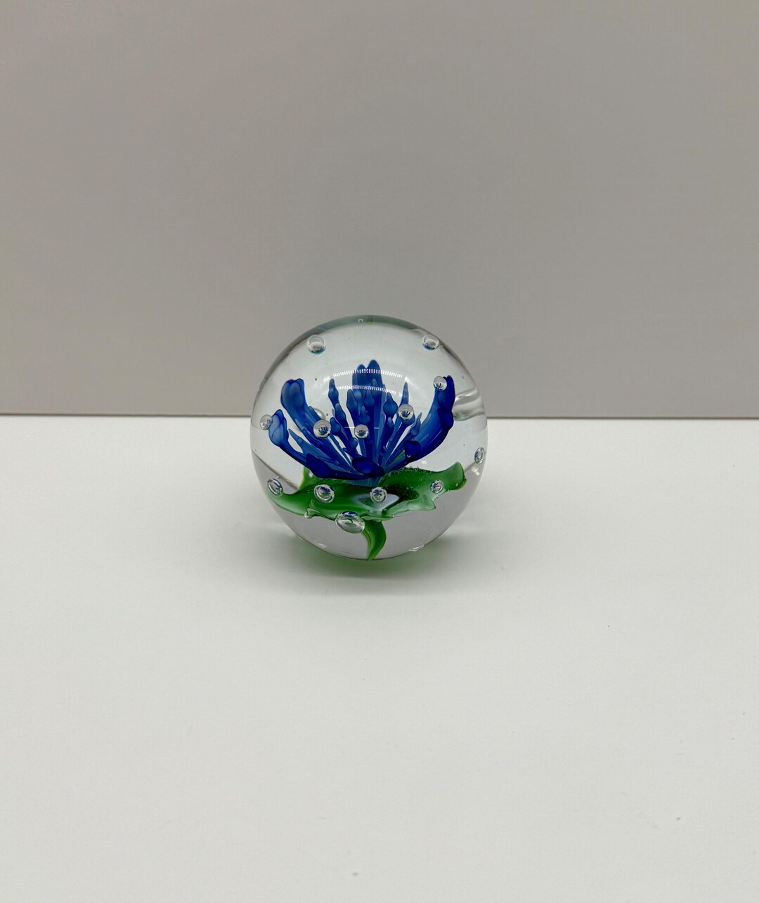 Vintage Blue Flower Glass Paperweight - Etsy